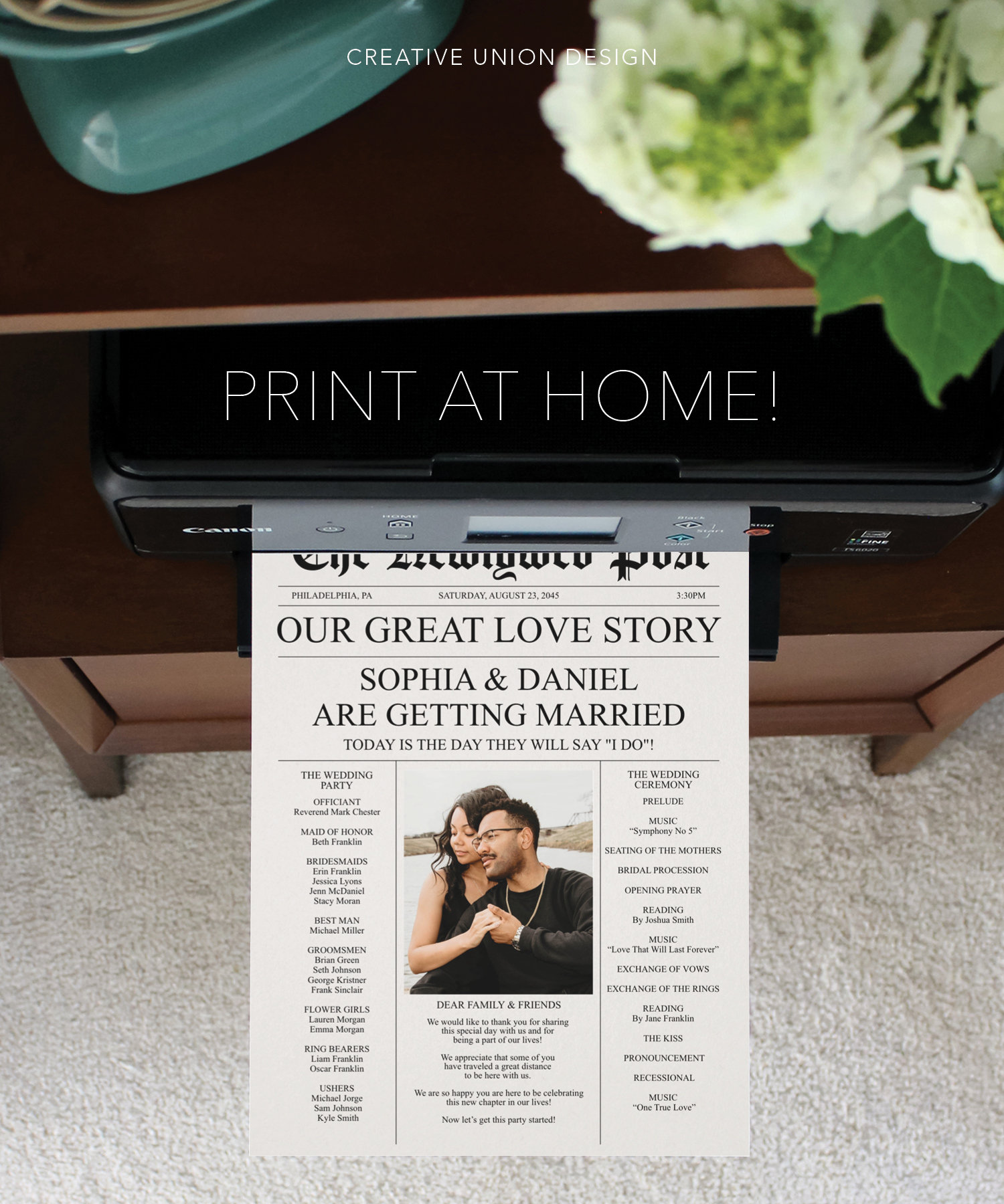 Newspaper Wedding Program Template, Printable Wedding Programs, Wedding ...