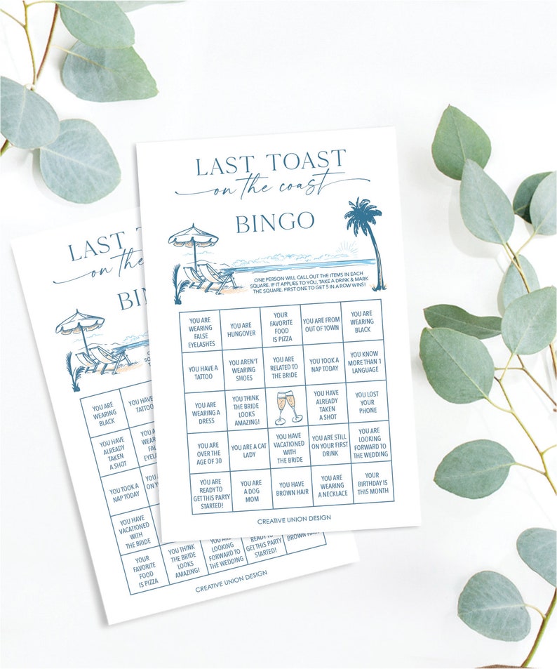 Last Toast on the Coast Bachelorette Party Bingo, Bachelorette Party ...