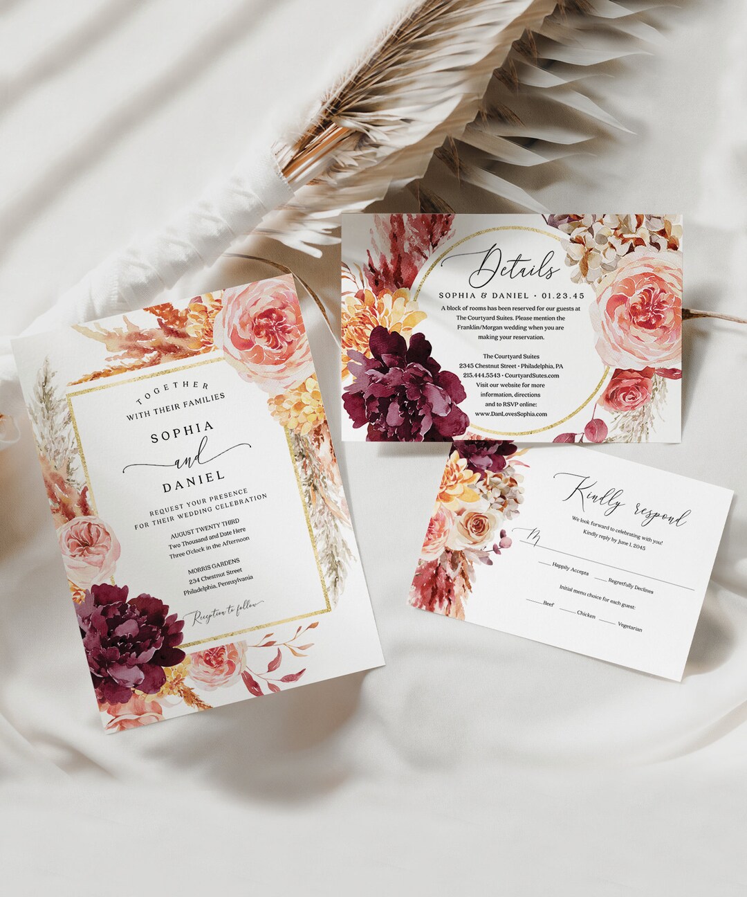 Boho Wedding Invitations Template Editable Printable Wedding