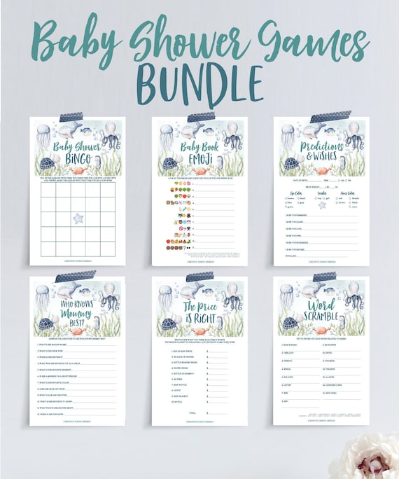 Under The Sea Baby Shower Games Bundle, 6 Baby Shower Games Package ...