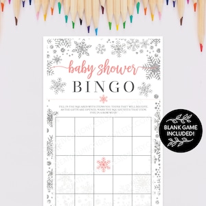 Frosty Snowflake Girl Baby Shower Bingo, 60 Unique Game Sheets, Pink ...