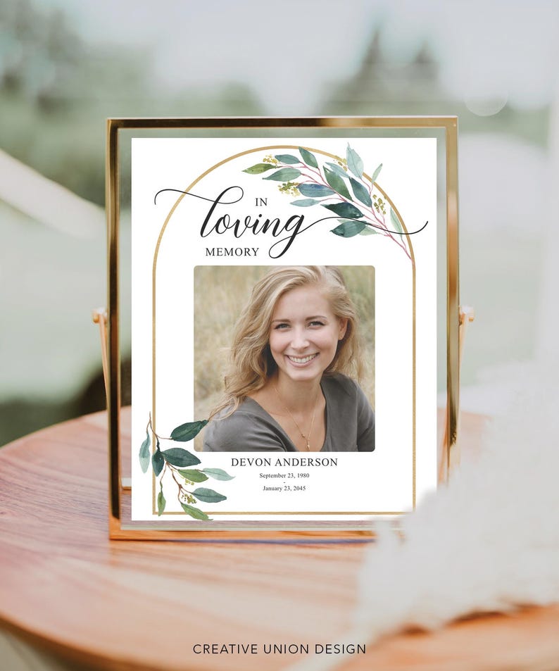 Funeral Memorial Sign, Celebration of Life With Picture, Garden Greens ...