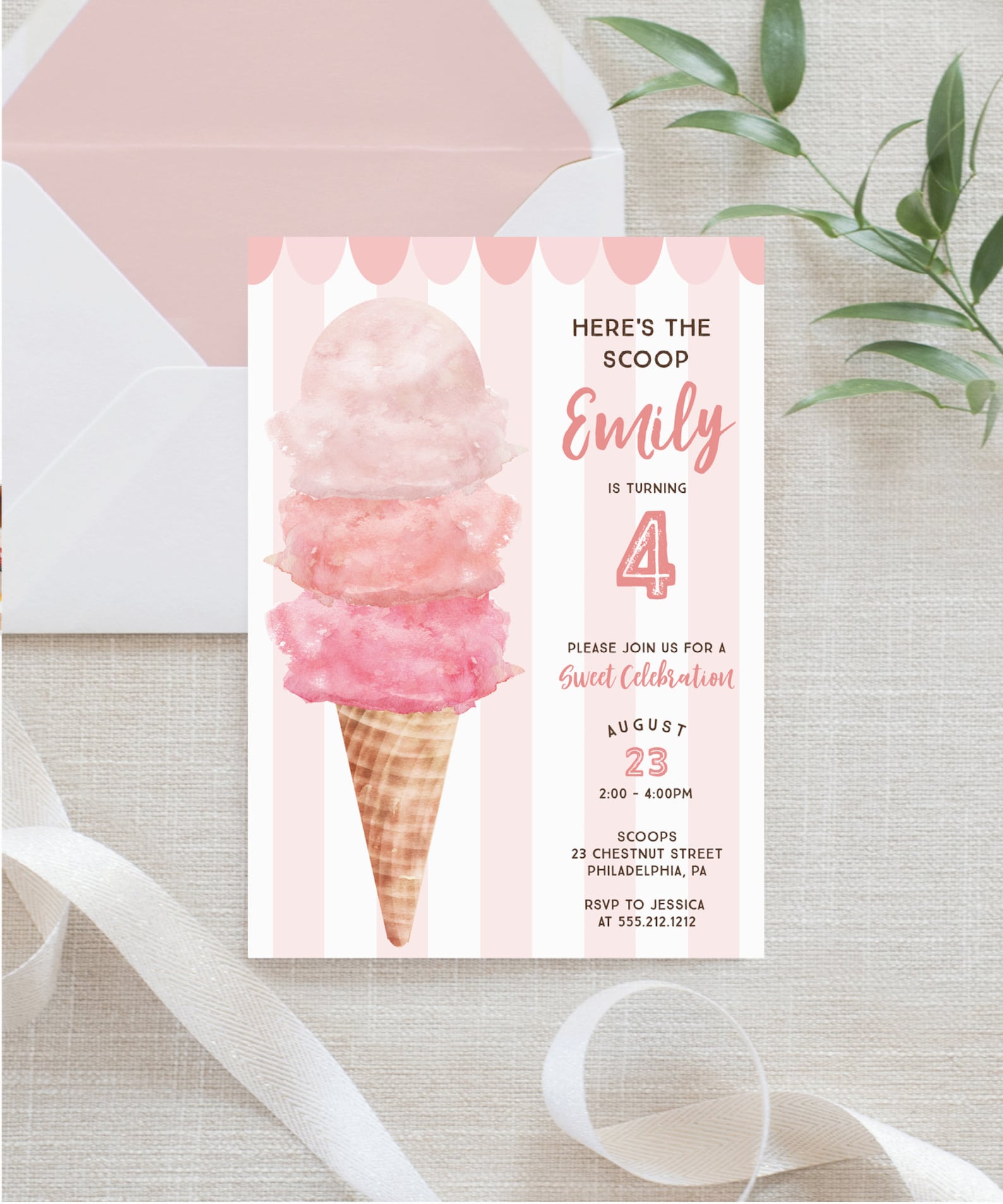 Ice Cream Birthday Party Invitation Template, Here's the Scoop, First ...