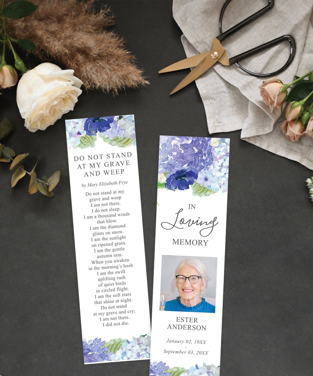 Funeral Bookmark Template, Printable Celebration of Life Bookmarks ...