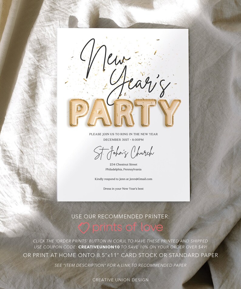 New Years Eve Party Flyer Invitation, Printable Holiday Party Invite ...