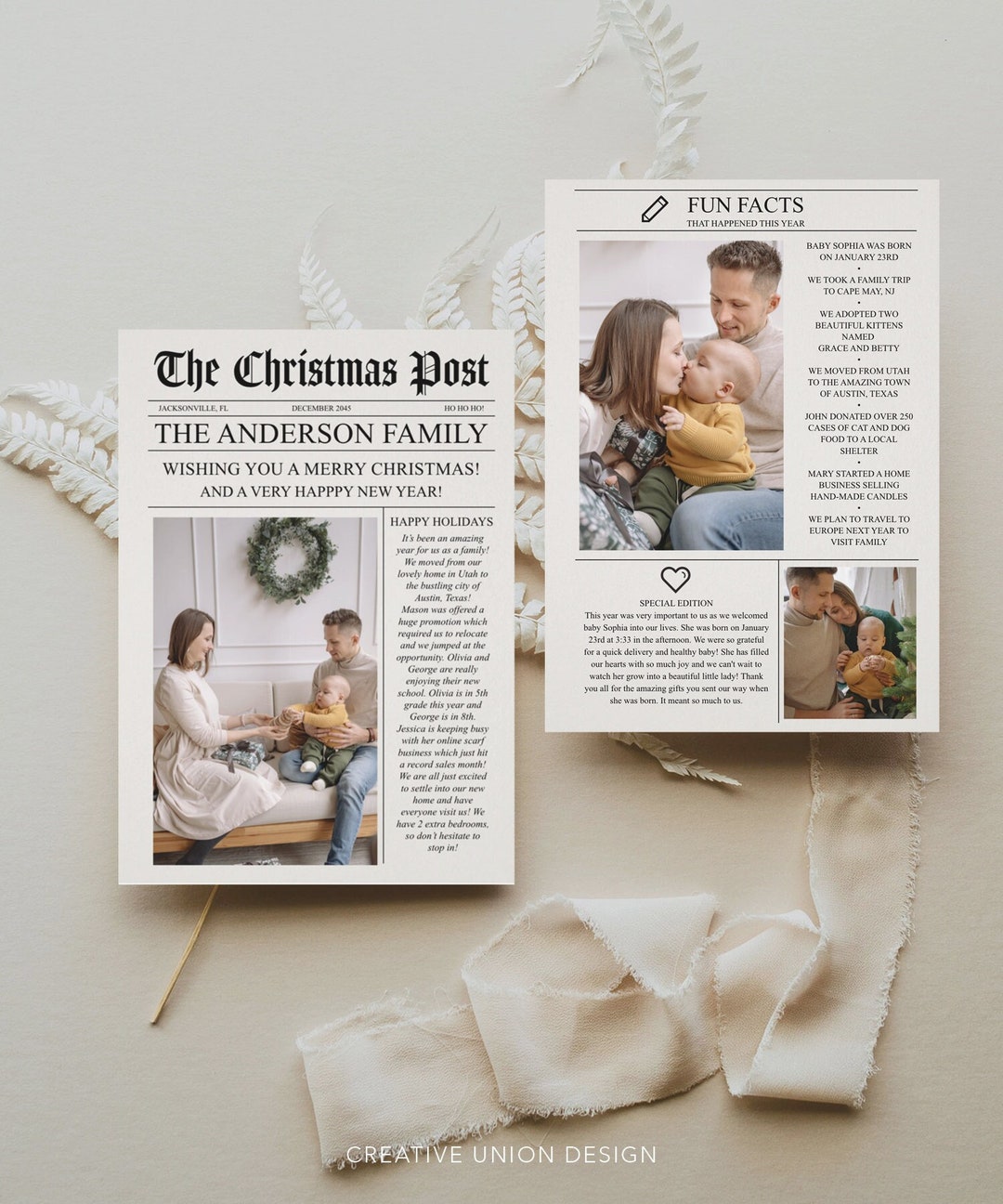 Newspaper Christmas Cards With Photo, Holiday Card Template, Holiday ...