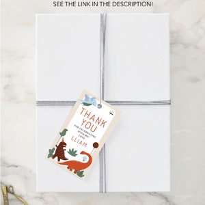 Cute Dinosaur Birthday Tag, First Birthday Party Favors, Editable Thank ...