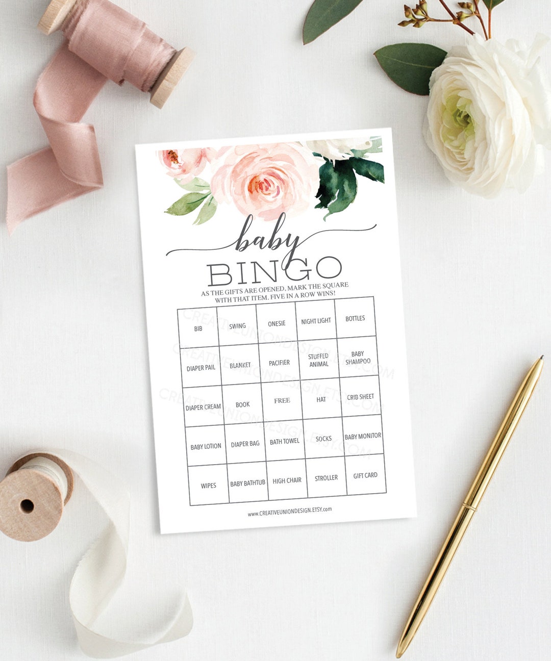 Baby Shower Bingo - 60 Unique Game Sheets - Baby Shower Games - Girl ...