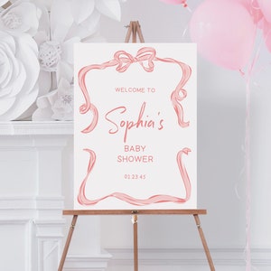Pink Bow Baby Shower Welcome Sign Template, Hand Drawn Welcome Baby ...
