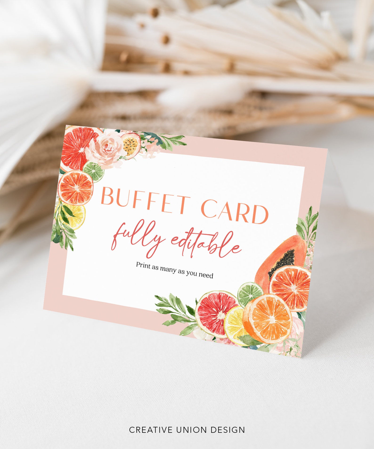 Tropical Citrus Buffet Card Template, Food Label, Wedding Buffet Printable, Bridal Shower Decor ...