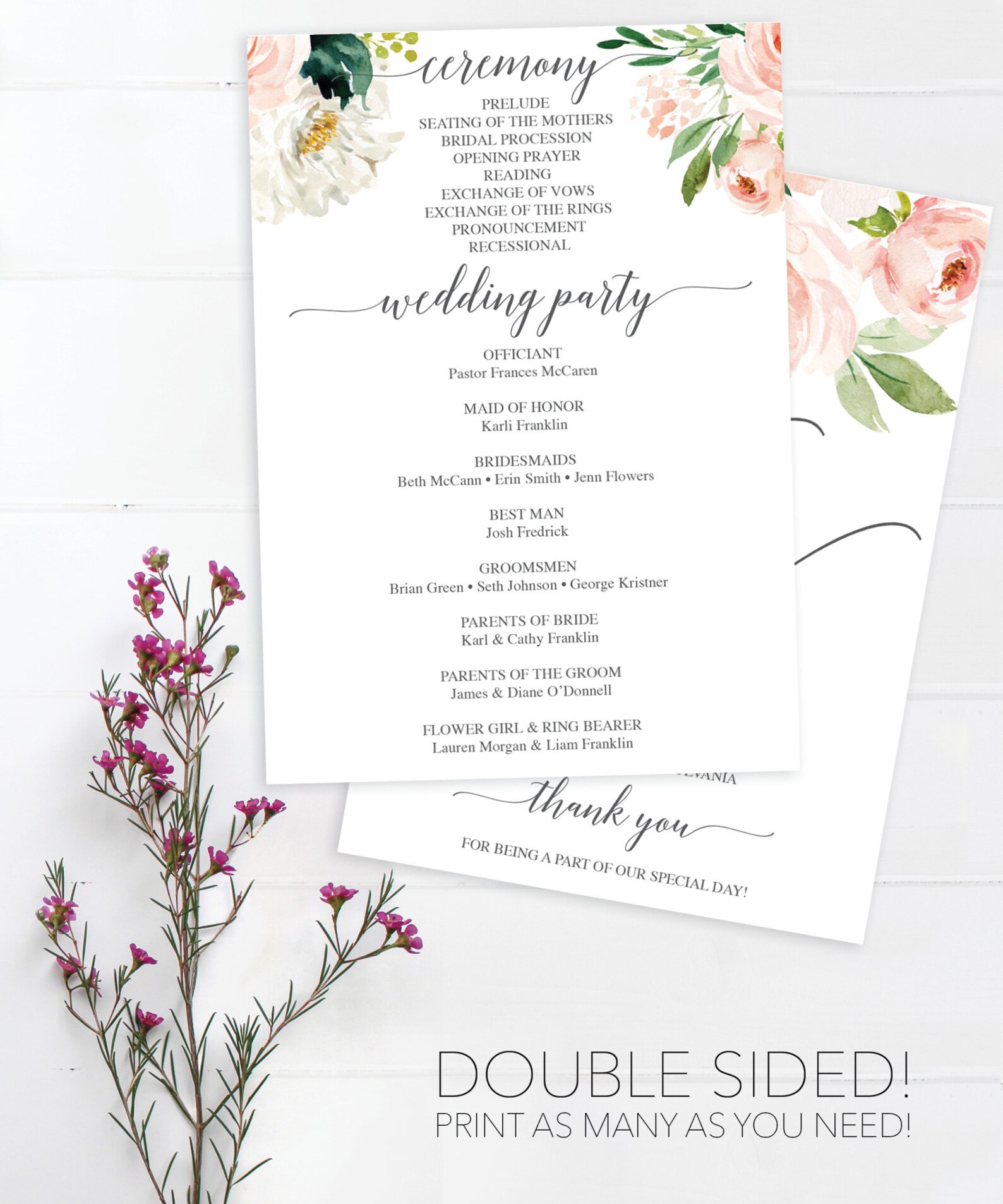 Wedding Program Template 5x7 Printable Program Programs for | Etsy