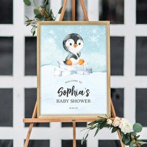 Boy Baby Shower Welcome Sign Template, Penguin Welcome Sign, Baby ...