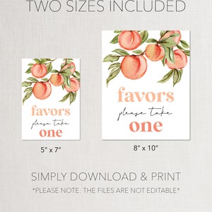 Peach Favors Sign, 1st Birthday Sign File, Printable, Baby Shower, Baby ...