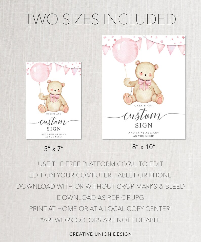 Editable Custom Sign Template Custom Baby Shower Sign Girl - Etsy