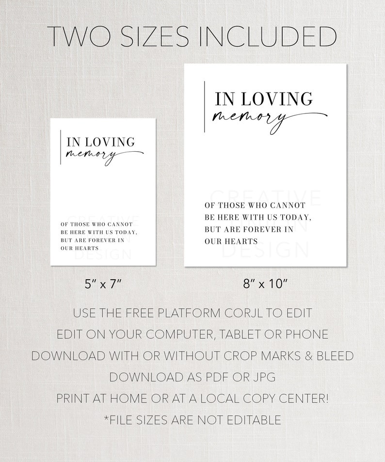 Minimal Aesthetic in Loving Memory Sign Template Editable - Etsy