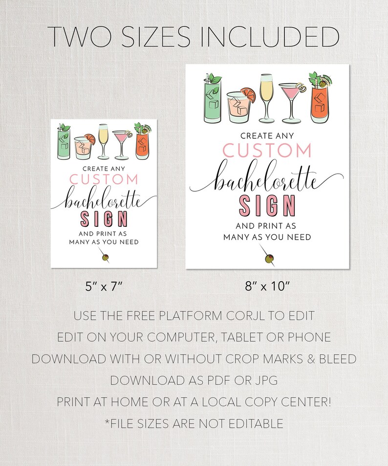 Editable Custom Sign Template, Custom Bachelorette Party Sign, Favors ...
