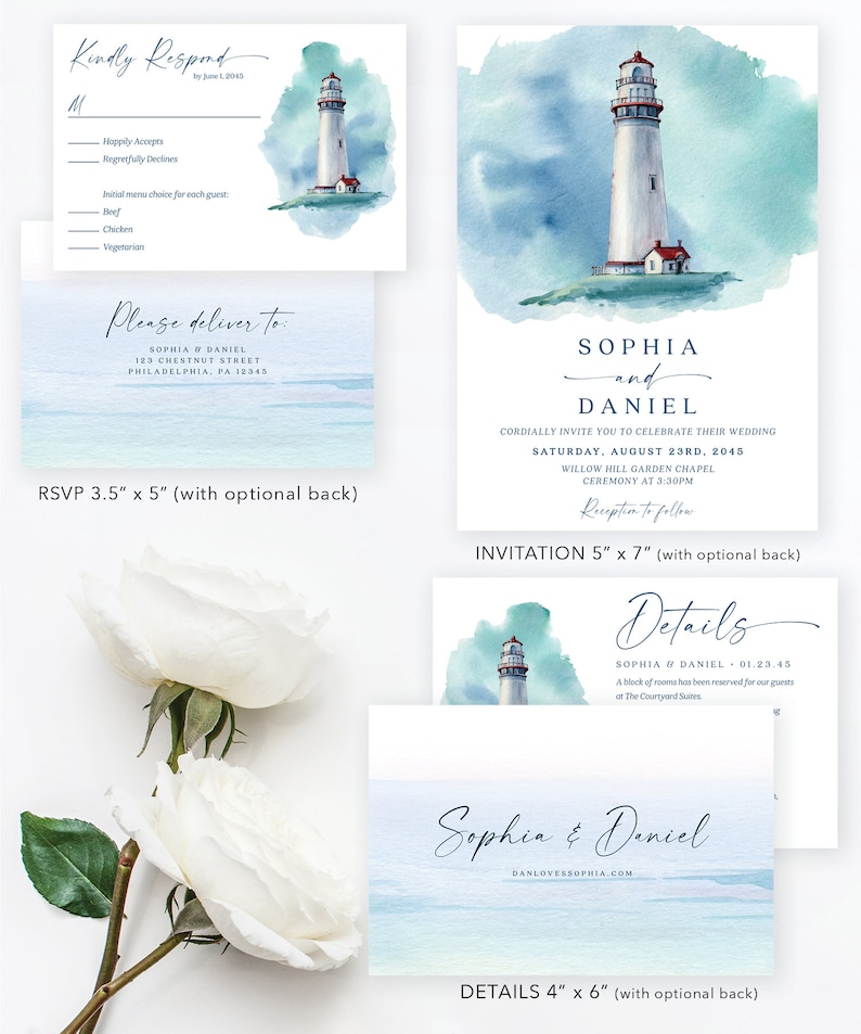 Lighthouse Wedding Invitations Template Printable Wedding - Etsy