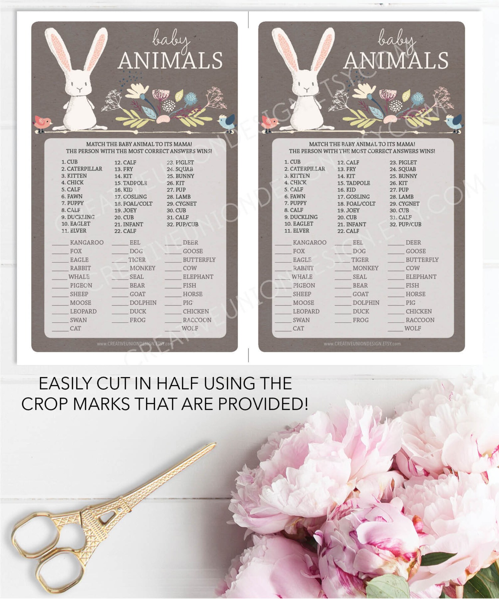 A Little Bunny Baby Animals Baby Shower Game Baby Shower - Etsy