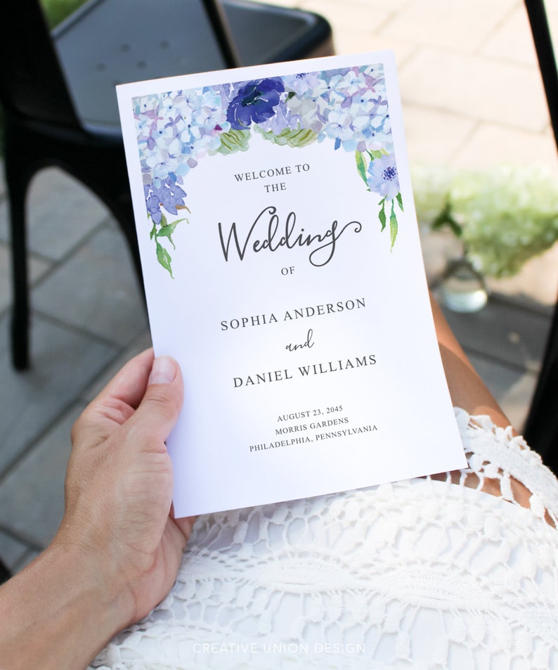 Hydrangea Folded Wedding Program Template Printable Wedding - Etsy