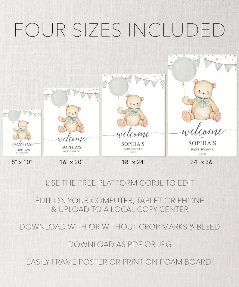 Teddy Bear Baby Shower Welcome Sign Template, Welcome Baby Shower Sign ...