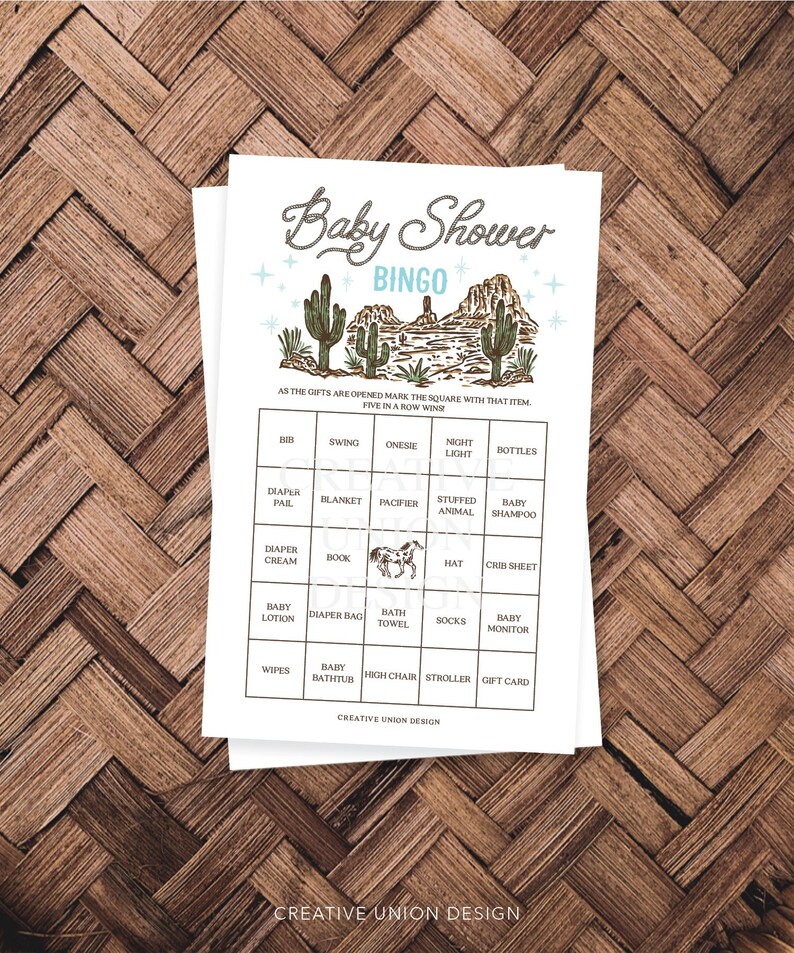Western Cowboy Baby Shower Bingo 60 Unique Game Sheets Boy Baby Shower ...