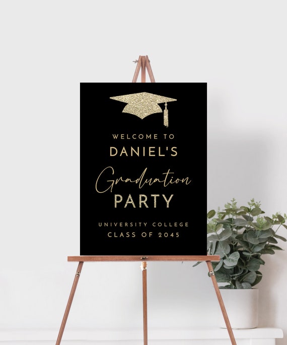 Editable Graduation Party Welcome Sign Gold Glitter Welcome - Etsy
