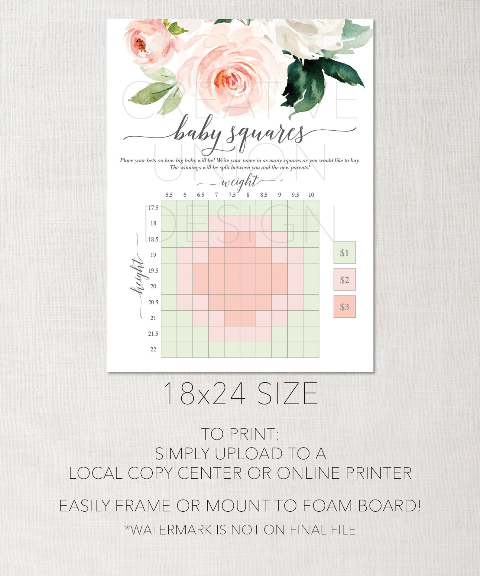 Baby Shower Betting Squares Sign, Baby Shower Game, Baby Pool, Guess ...