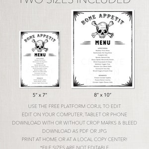 Bone Appetit Menu Sign Template, Printable Halloween Menu Sign, Spooky ...
