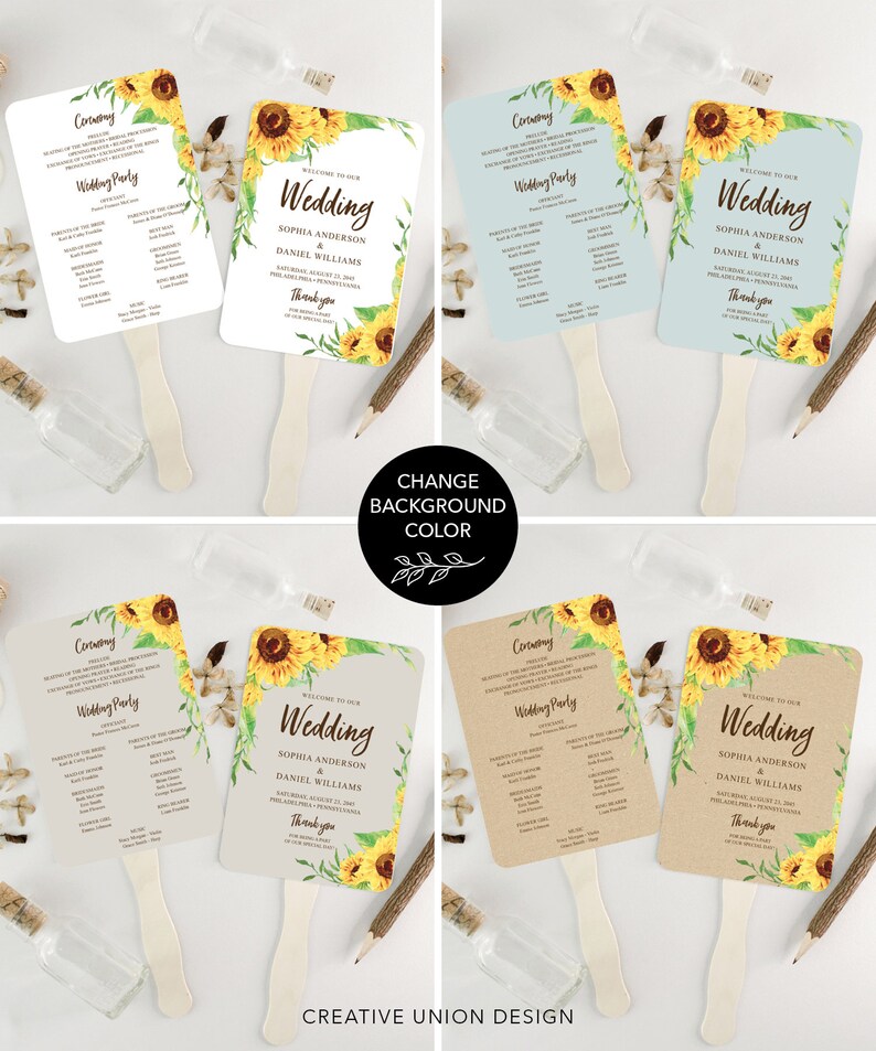 Sunflower Wedding Program Template Sunflowers Wedding Fan - Etsy