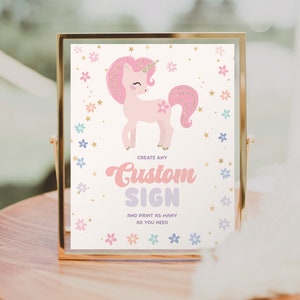 Rainbow Unicorn Editable Custom Sign Template, Custom Birthday Party ...