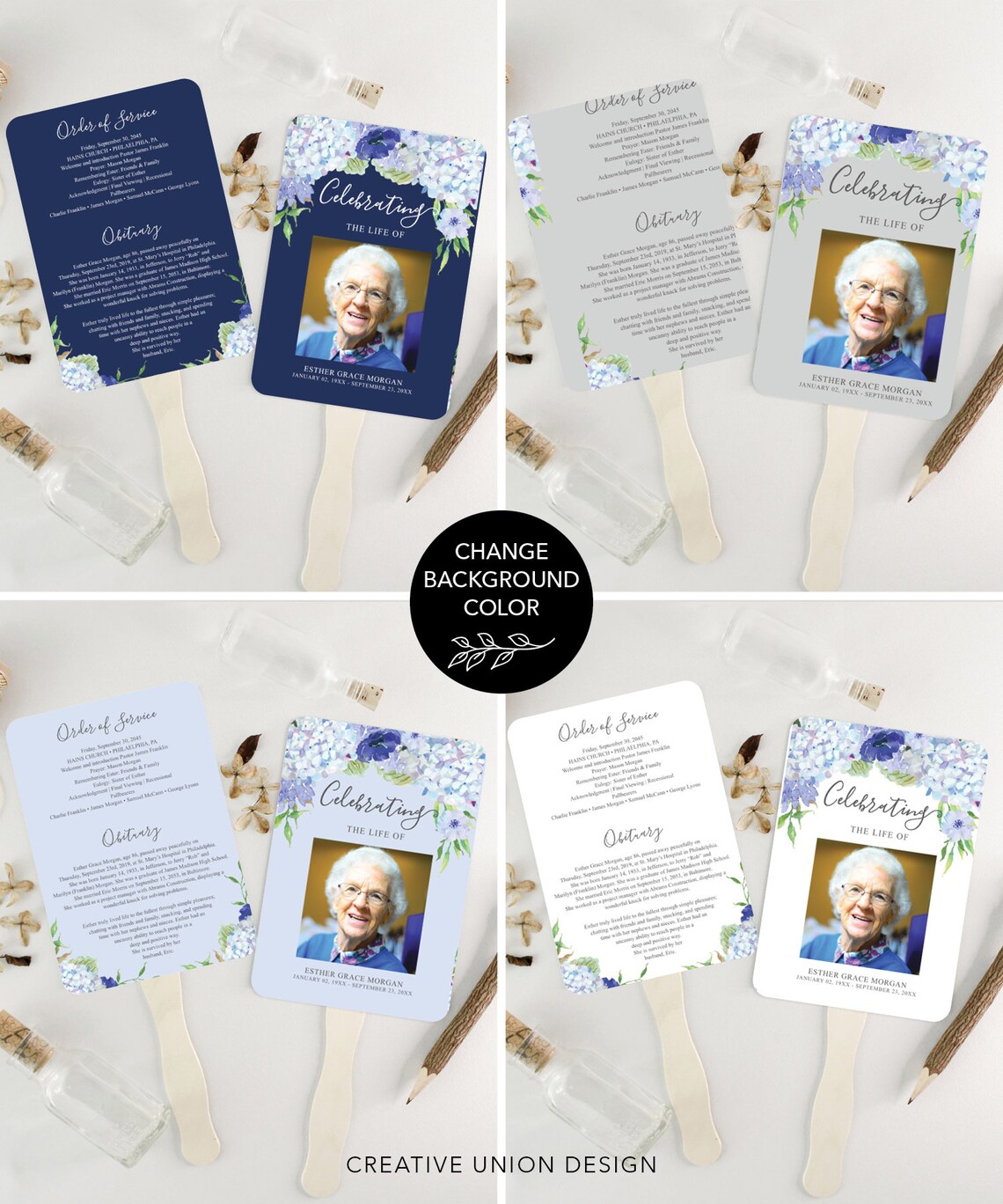 Hydrangea Funeral Fan Template, Funeral Fans, Printable Funeral Program ...