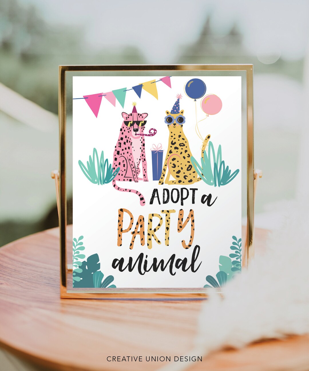 Adopt A Party Animal Sign, Printable Favors Sign, Safari Birthday Decor ...