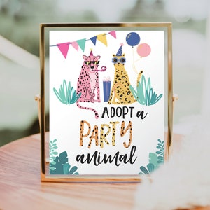 Adopt A Party Animal Sign, Printable Favors Sign, Safari Birthday Decor ...