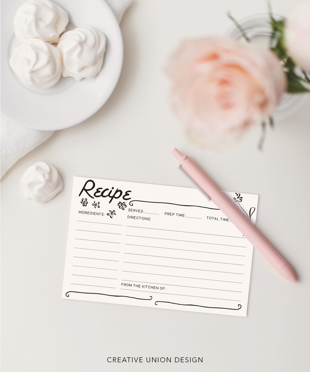 Hand Drawn Recipe Card Printable, Printable Recipe Card, Bridal Shower ...