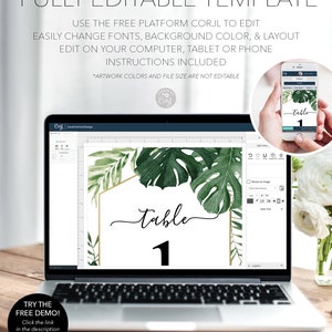 Tropical Monstera Wedding Table Numbers, Wedding Table Number Template ...