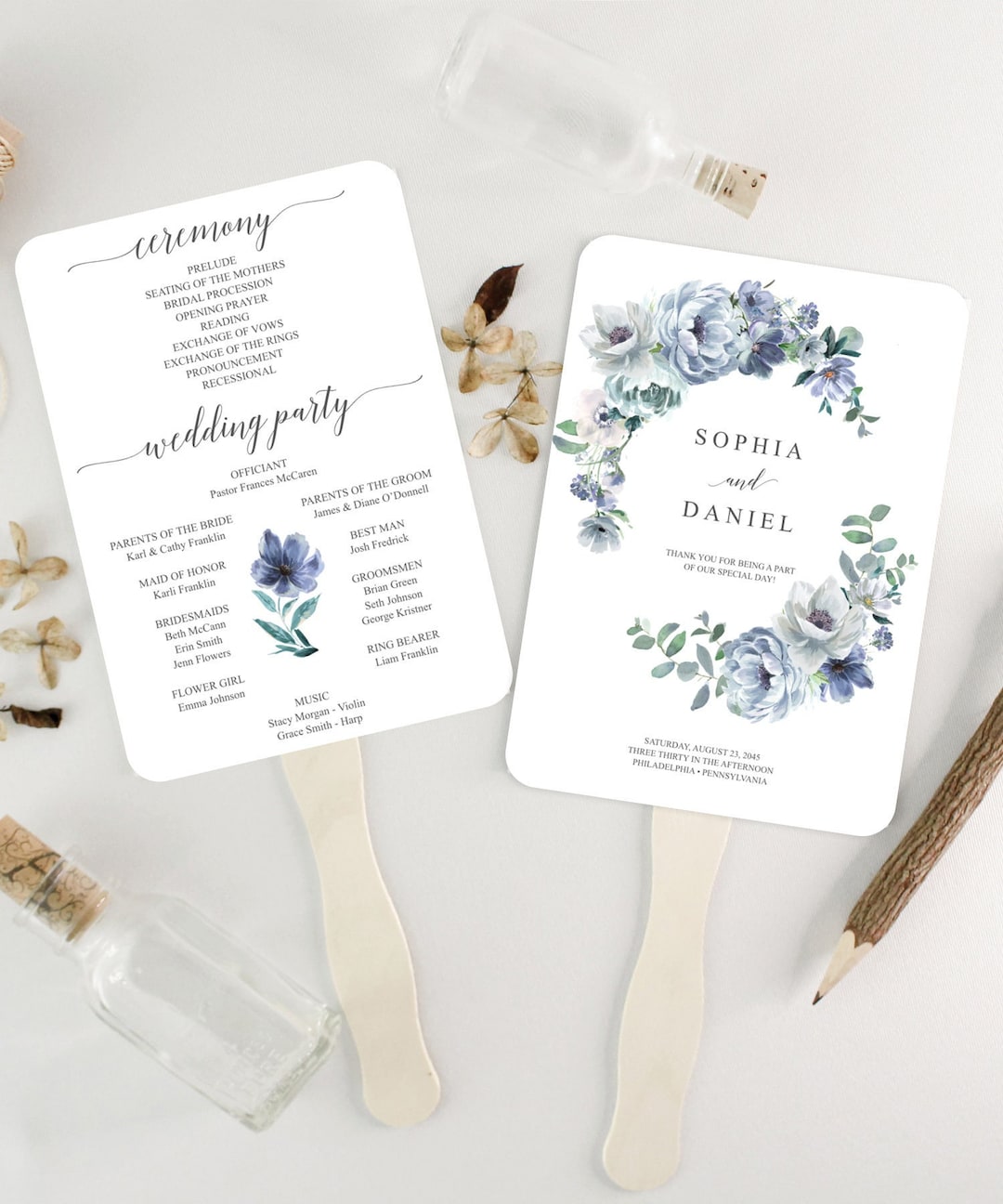 Wedding Program Fan Template, Editable Program Fan, Printable Wedding ...
