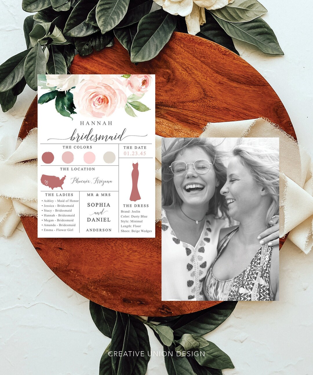 Bridesmaid Info Card Template Bridal Party Information Card - Etsy