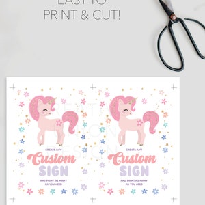 Rainbow Unicorn Editable Custom Sign Template, Custom Birthday Party ...