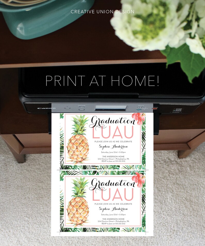 Luau Graduation Party Invite Template, Graduation Invitation, Pineapple ...