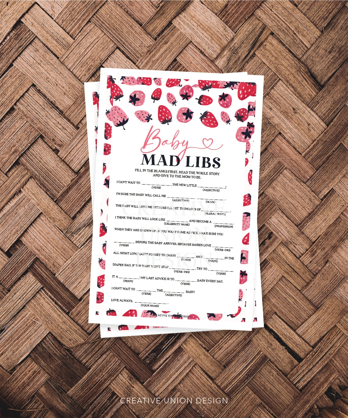 Berry Sweet Baby Shower Mad Libs Game, Baby Shower Mad Libs Game ...