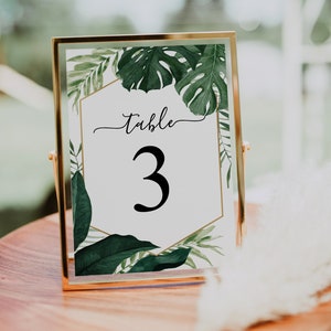 Tropical Monstera Wedding Table Numbers, Wedding Table Number Template ...