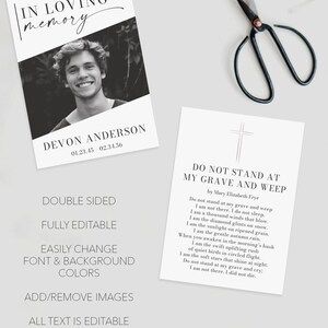 Prayer Card Template, in Loving Memory, Memorial Card, Celebration of Life, Funeral Poem Card ...