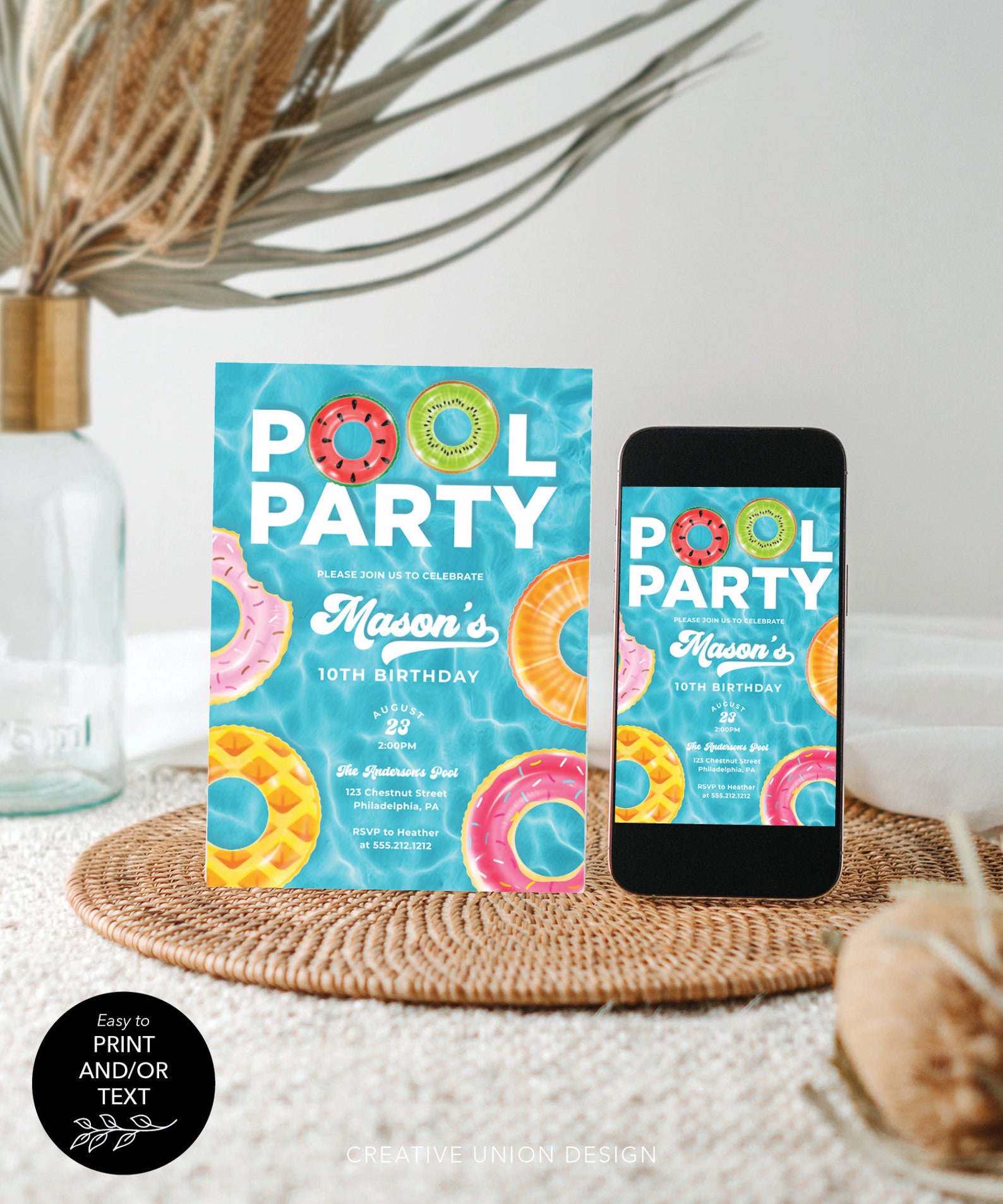 Summer Pool Party Invitation Template, Summer Birthday Invite, Pool ...