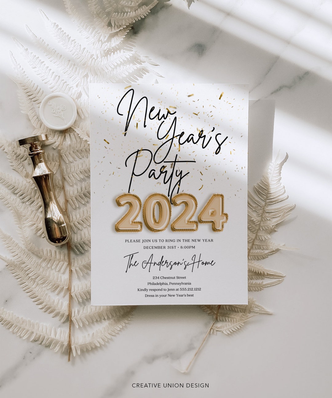 2024 New Year's Eve Party Invitation Template, Confetti, Printable New ...