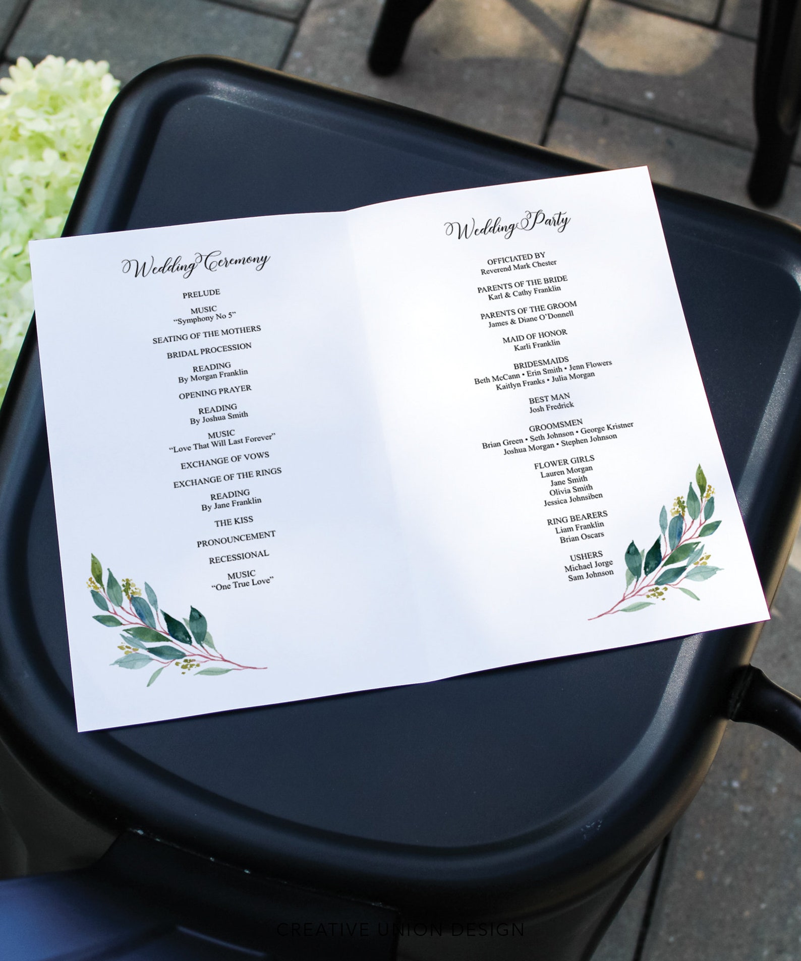 Folded Wedding Program Template Printable Greenery Wedding - Etsy