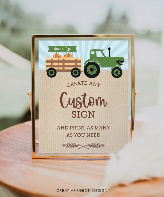 Editable Tractor Custom Sign Template, Custom Birthday Party Sign ...