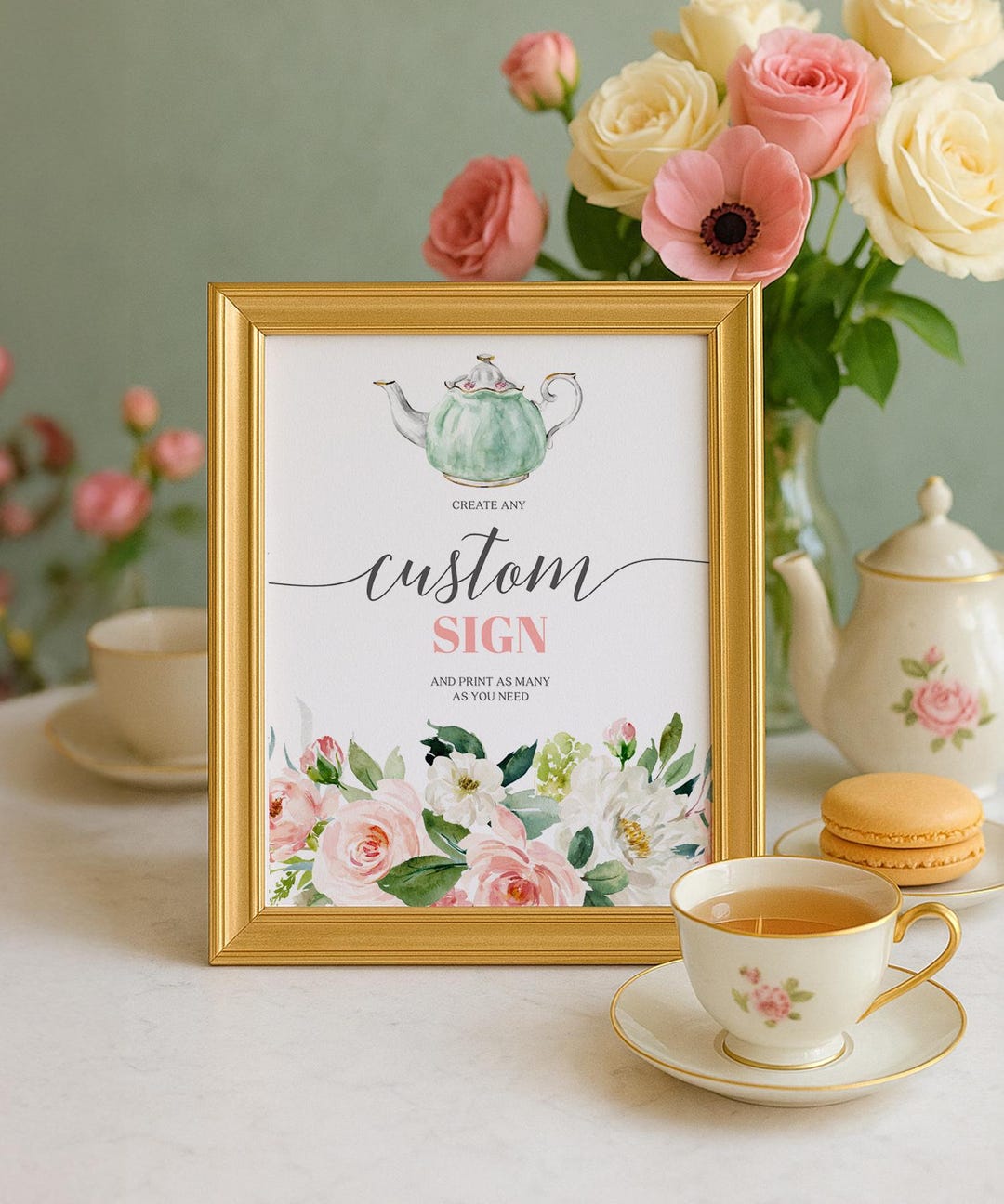 Tea Party Custom Sign Template, Editable Bridal Shower Sign, Favors ...