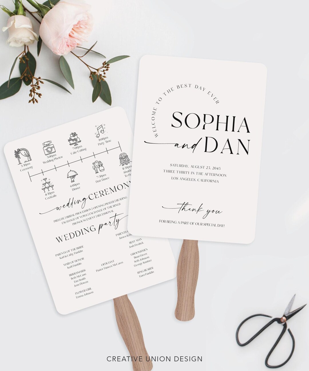 Minimalist Wedding Program Fan Printable Program Fan Template Wedding Timeline Fan Programs ...