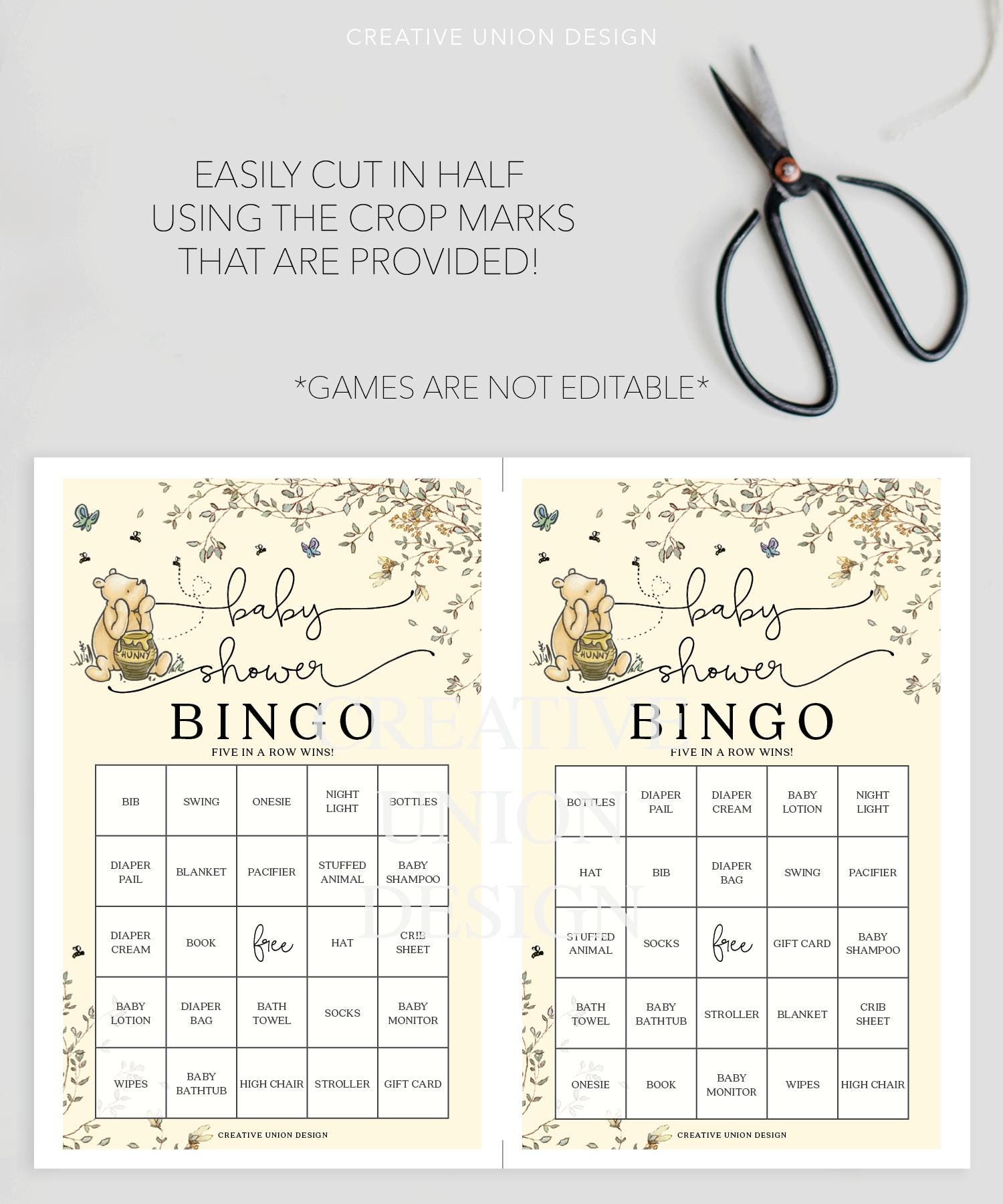 Winnie the Pooh Baby Shower Bingo 60 Unique Game Sheets Baby Shower ...