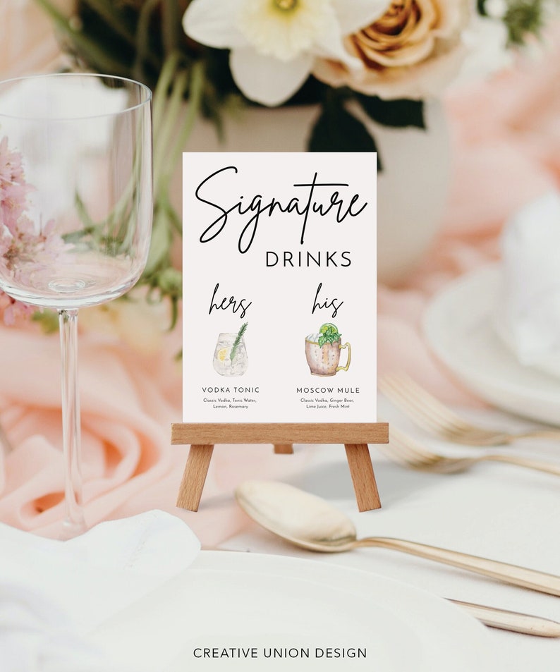 Signature Drink Sign Template, Printable Signature Cocktail Sign, His ...